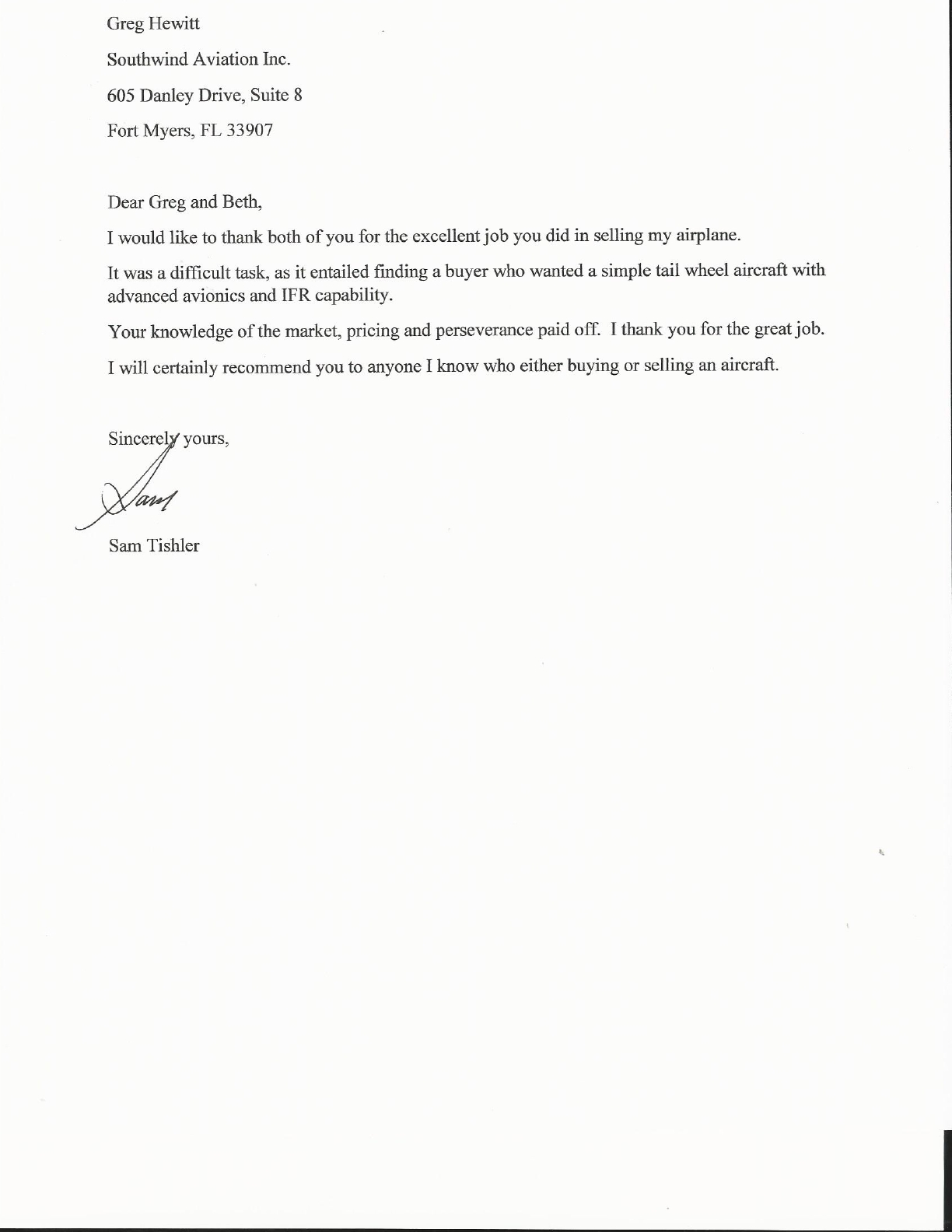 Southwind Aviation Inc - Testimonials